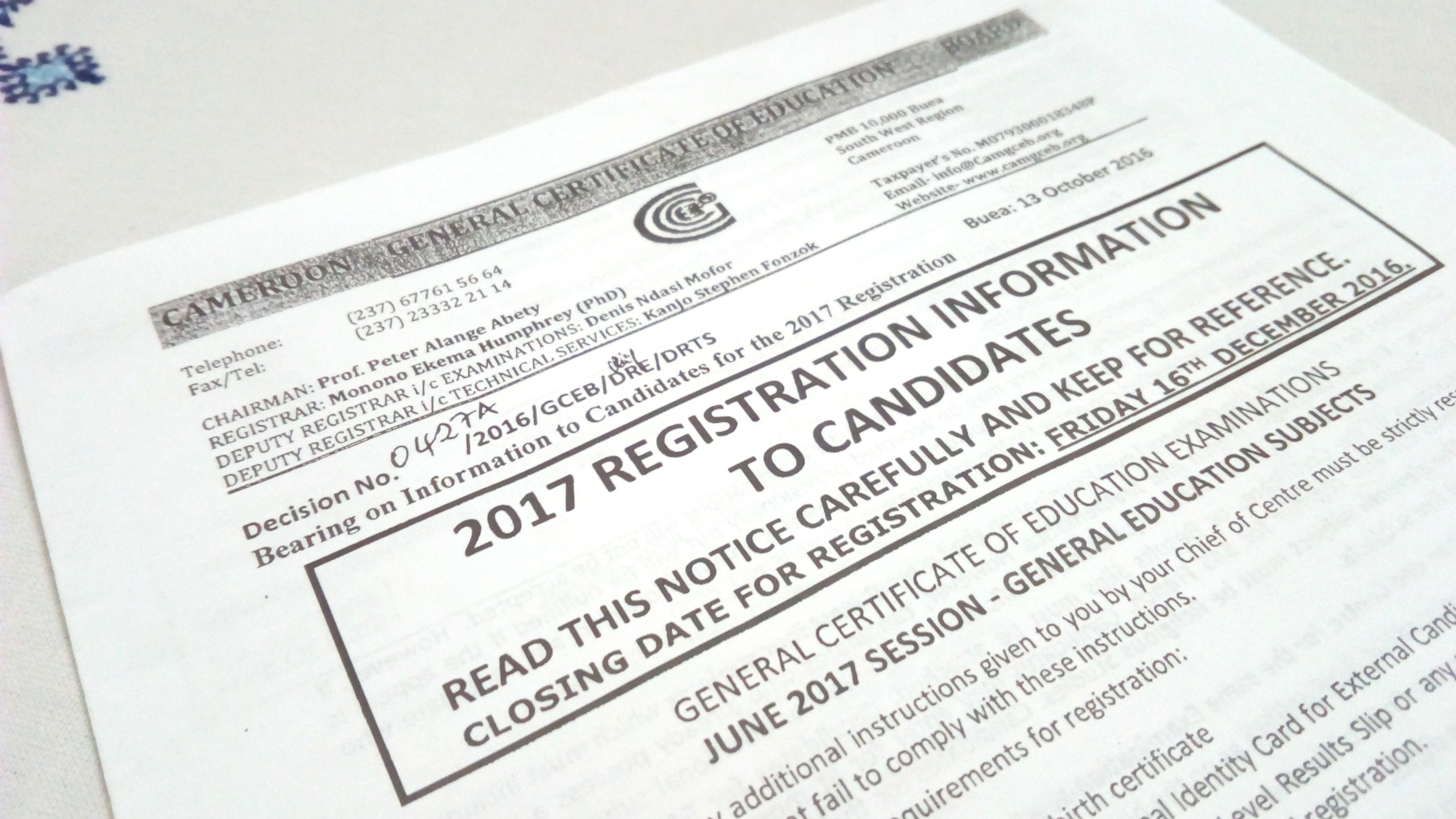 Registration Of June 2017 General Certificate Of Education Board registration-of-june-2017-general-certificate-of-education-board