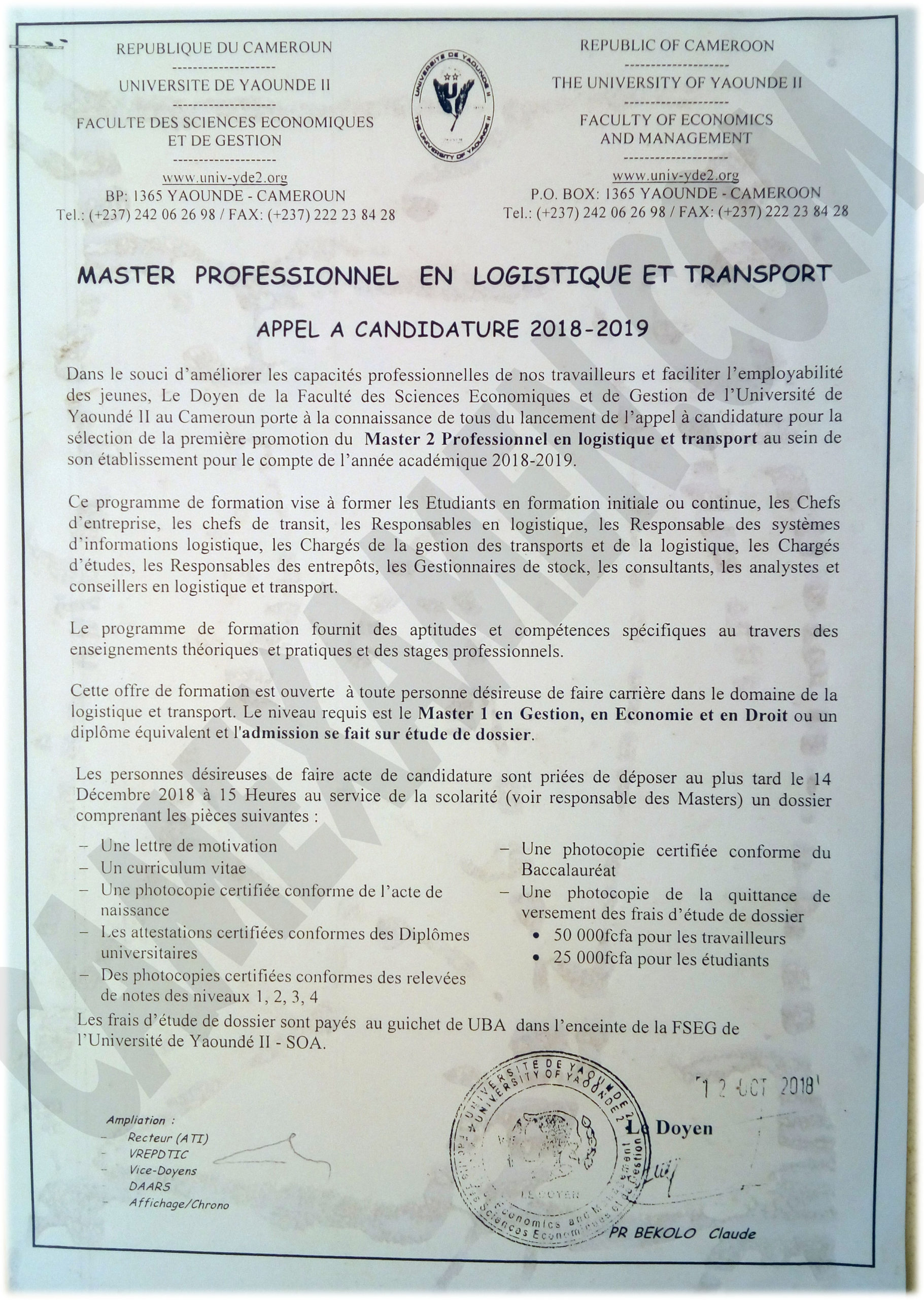 Les offres de formations en Masters Professionnels de l'Université de ...